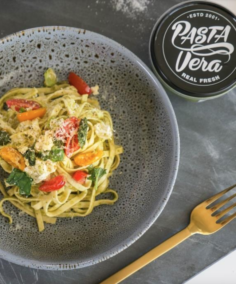 Fettuccine with Pesto, Feta & Cherry Tomatoes - Pasta Vera