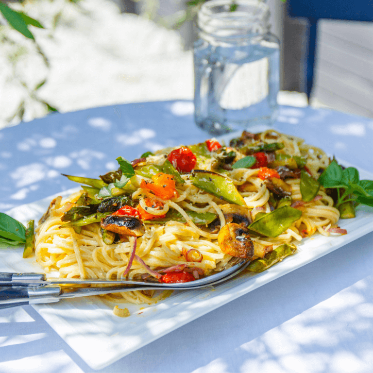 Spaghetti with Roasted Spring Vegetables - Pasta Vera